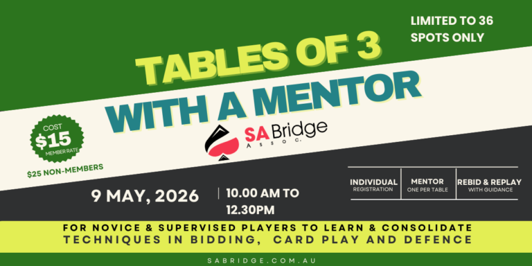 Tables of 3 with A Mentor - SA Bridge Association
